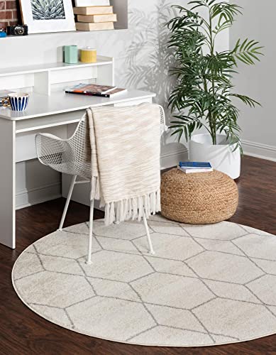 Unique Loom Trellis Frieze Collection Area Rug - Geometric (3' Round, Ivory/ Gray)