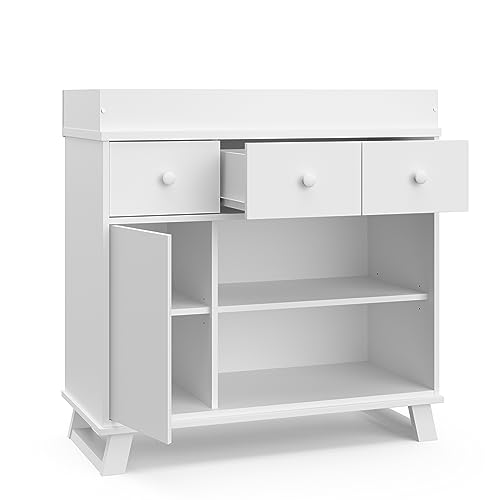 Storkcraft Modern Nursery Changing Table Dresser (White with White) – GREENGUARD Gold Certified, Baby Dresser With Changing Table Top, Dresser for Nursery, Changing Table With Drawers