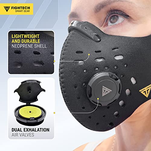 FIGHTECH 2 x Dust Masks | Combo Kit with 10 x Active Carbon Filters | 2 x Extra Air Valves | Face Mask for Woodworking | Washable and Reusable (Medium, Black)