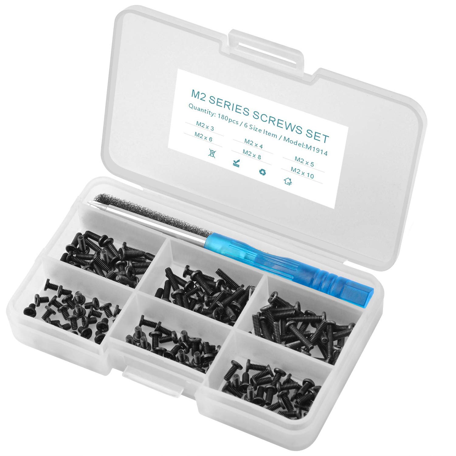 180Pcs M2.0 Series Laptop Screws Notebook Screws Set Kit for Laptop Notebook and SSD HDD DVD-RW, M2 x 3mm/4mm/5mm/6mm/8mm/10mm,6 Size Item
