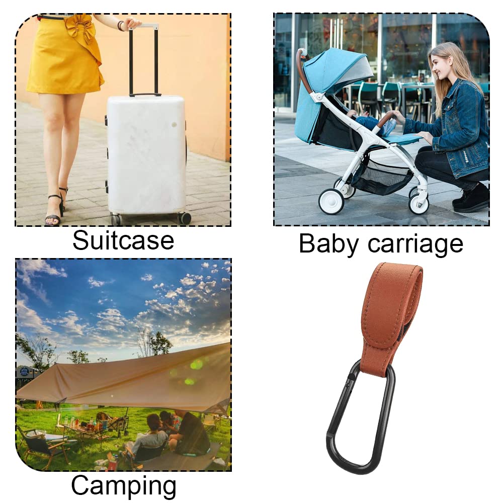 2 Pcs Brown Buggy Clips Leather Buggy Pram Hook Clips Sturdy Pushchair Hooks for Hanging Shopping Dressing and Diaper Bags