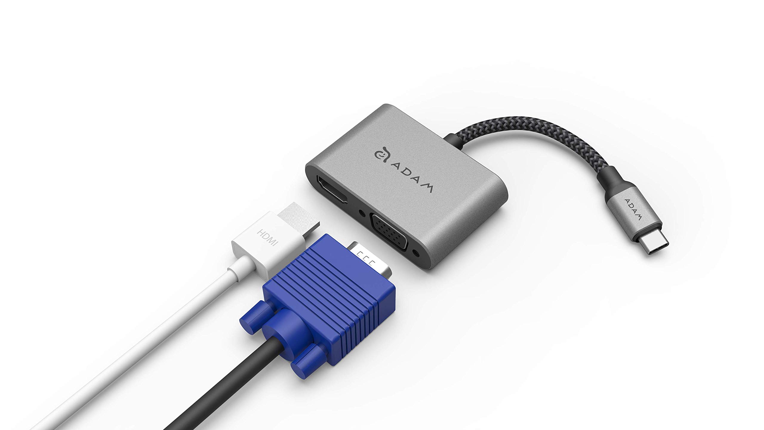 Adam Elements Male to Female VGA, HDMI, USB Type C Cable, 6ft, Lightweight and Durable