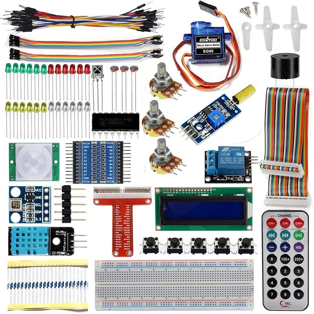 OSOYOO Basic Learning DIY Starter Kit for Raspberry Pi 2 3 4 Model A B B+ Zero W | Create Circuits for Beginners | Ultimate Bundle Includes T Type GPIO Expansion Board, Sensors & More