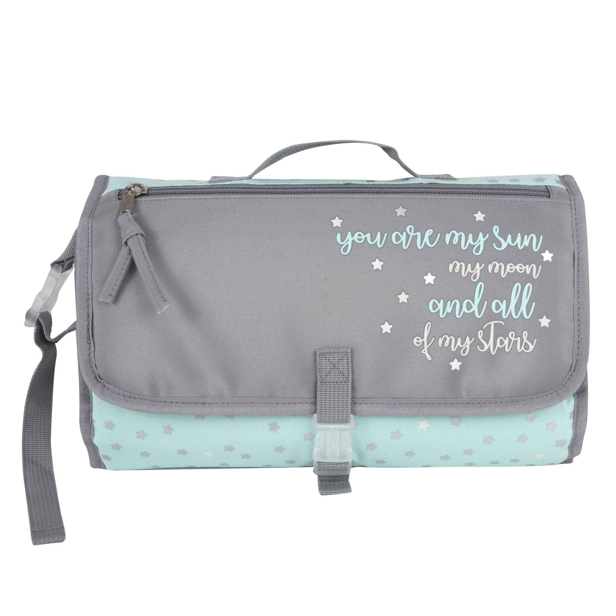 Diaper Bag Tote 5 Piece Set with Sun, Moon, and Stars and Baby Portable Changing Pad, Diaper Bag, Travel Mat Station Gift Set