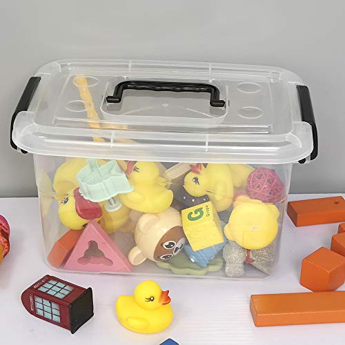 Hespama 6 Quart Storage Bin, Plastic Latch Box with Black Handle, 6 Packs, R