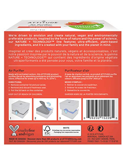 ATTITUDE Natural Air Purifier with Activated Carbon Filter, Hypoallergenic, Pink Grapefruit, 8 Oz, 15226