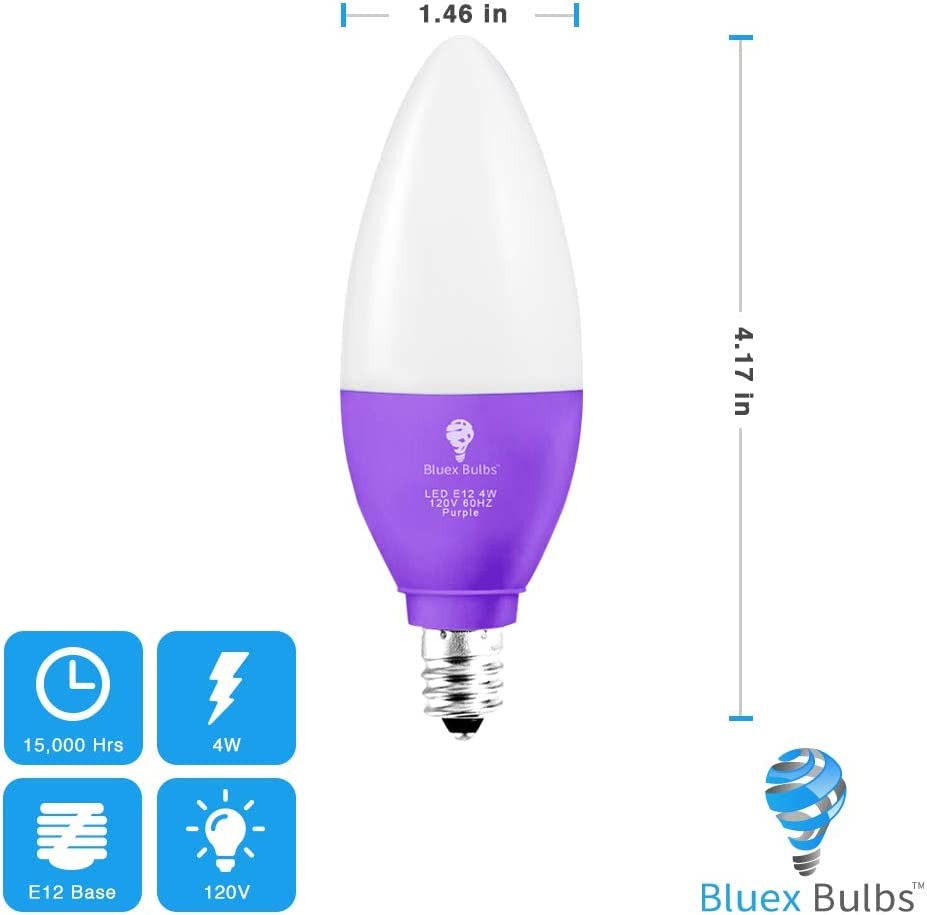 6 Pack BlueX LED Candle Purple Light Bulb - 4W (40Watt Equivalent) - E12 Base Purple LED Purple Bulb, Party Decoration, Porch, Home Lighting, Holiday Lighting, Chandelier Light Bulbs, Candelabra Bulbs