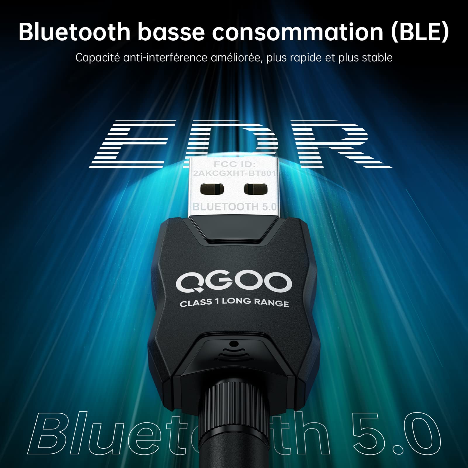 Long Range Class 1 Bluetooth Adapter, QGOO USB Bluetooth Adapter for PC 5.0+EDR, Bluetooth Dongle Wireless Bluetooth Receiver for Speaker, Keyboard, Headphones, Support Win10/8.1/8/7, grey