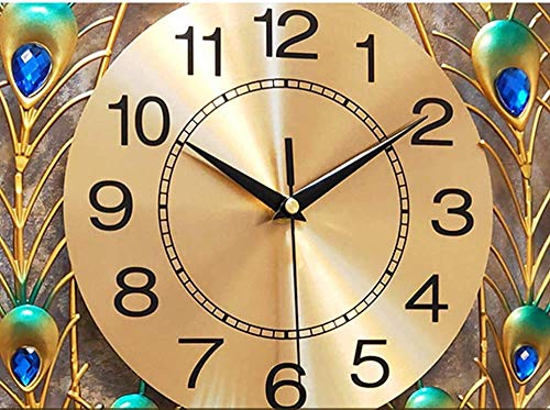 Wall Clock Peacock Wall Clock European Peacock Home Decor Wall Clock Living Room Mute Clock Watch Bedroom,Green
