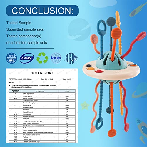 Baby Sensory Toys, Montessori Pull String Airplane Travel Toys for Toddlers 1-3, Montessori Toys for Babies 6-12 Months UFO Silicone Pull String Activity Toy Dawnier Pull Toy