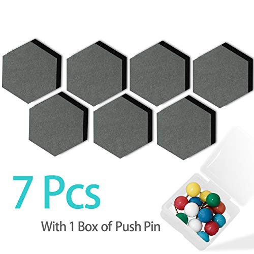 Soyizom Felt Pin Board Self Adhesive Board for Photos | Notice | Memos | Display,Thickened Bexagonal Bulletin Board Decorative Pin Board Pads for Offices School Wall Decor(7 Pcs/Set,Cement-Grey)
