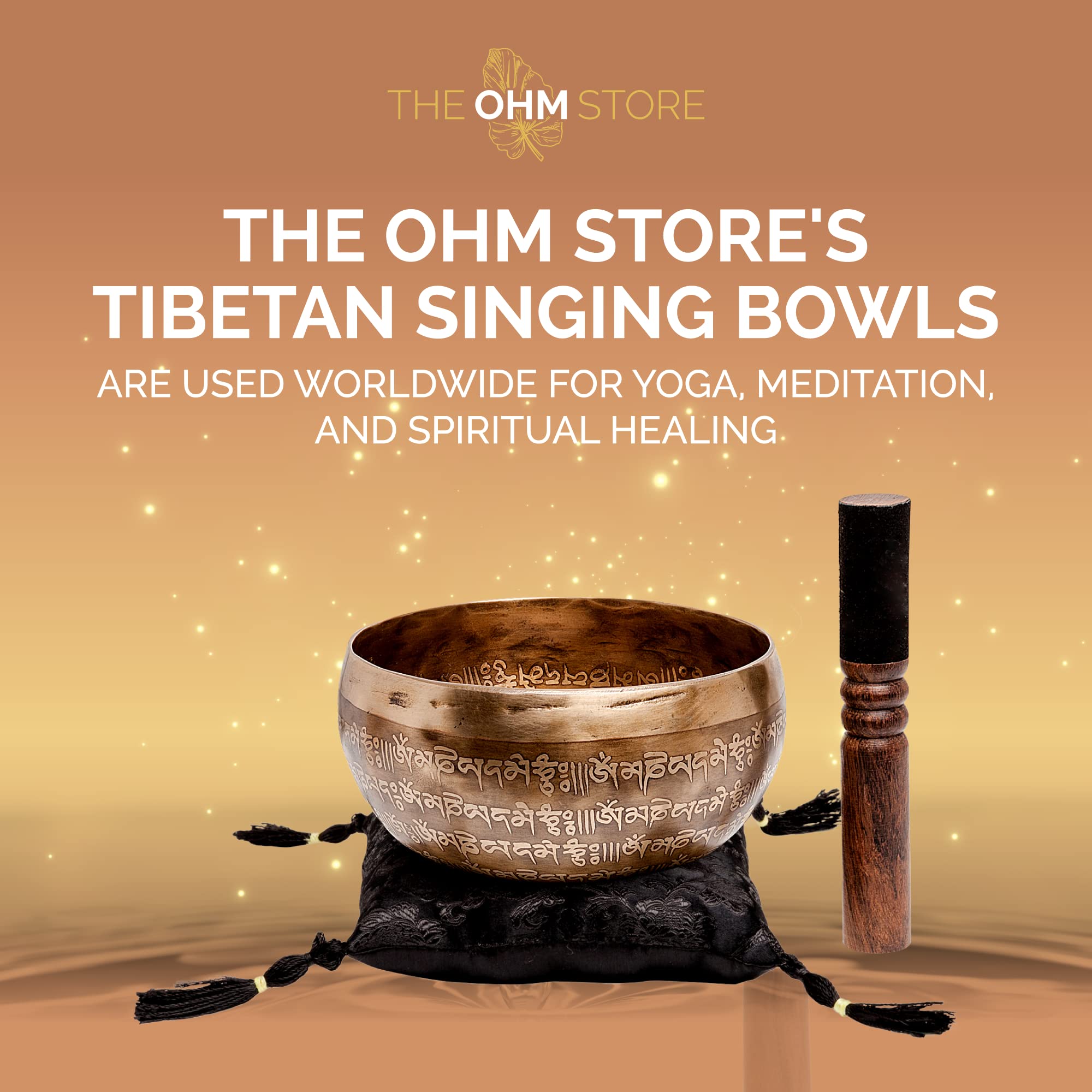 Ancient Design Large Etched Tibetan Singing Bowl Set by Ohm Store β Relaxing Deep Tone Meditation Sound Bowl and Wooden Mallet Handcrafted in Nepal β Purity Bowl (About 6 Inch)
