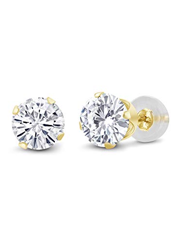 14K Yellow Gold Forever Classic Moissanite from Charles & Colvard Stud Earrings For Women | 2.00 Cttw | Round 6.5MM | Gold Earrings for Women