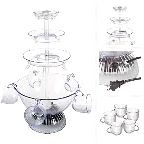 3-Tier Party Drink Dispenser β 1.5-Gallon Punch Fountain with LED Light Base and 5 Cups β Juice, Soda, or Mimosa Tower by Great Northern Party, Red