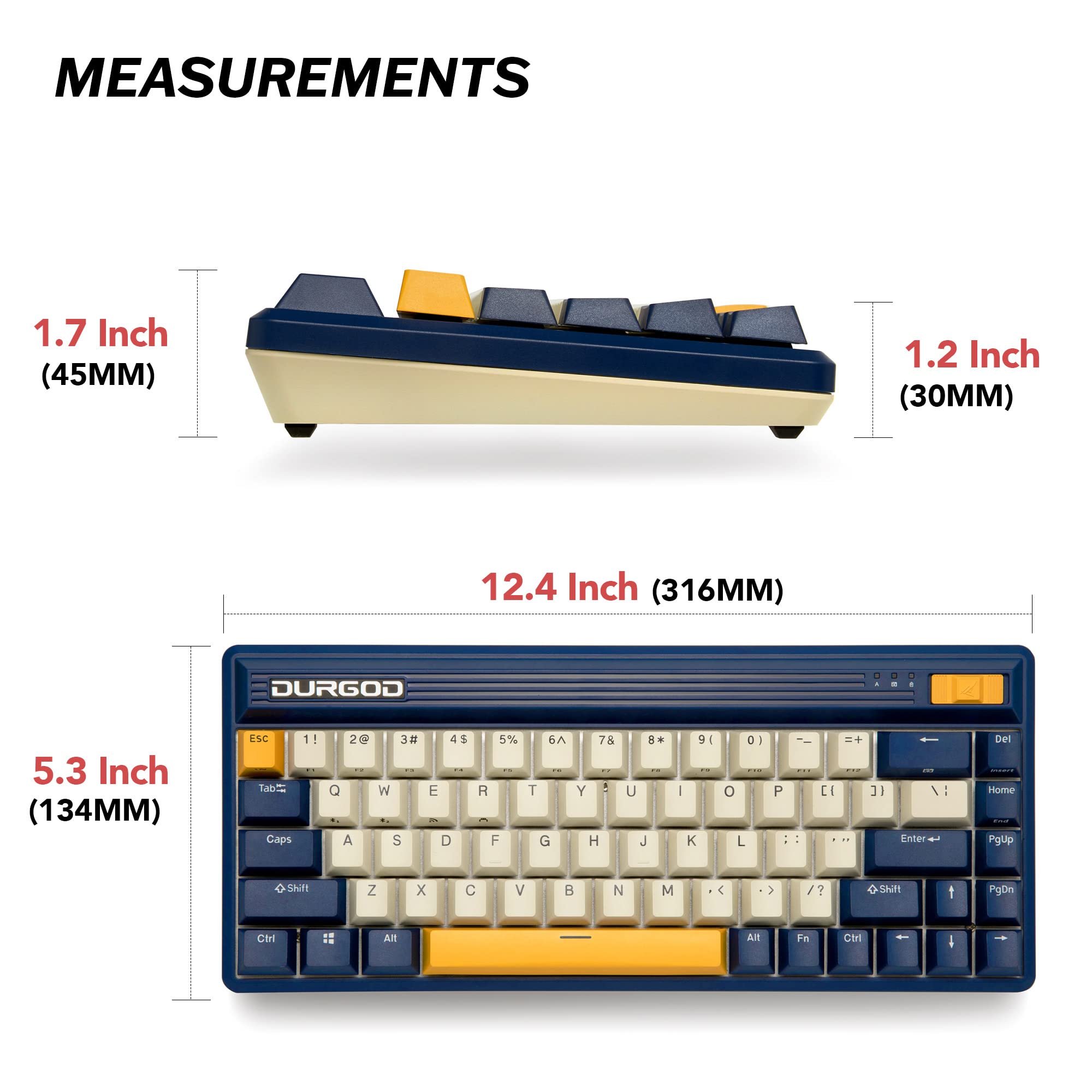 DURGOD Fusion Mechanical Retro Keyboard | 65% Layout | Wireless 2.4 GHz, Bluetooth 5.0, USB C | Doubleshot PBT | Up to 40 Days Battery Life | Windows, Android, iOS (Cherry MX Brown, Navigator)