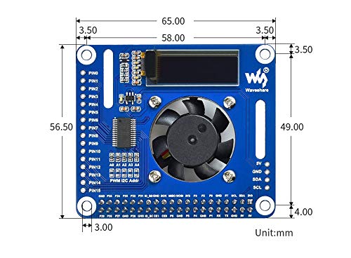 Coolwell Waveshare PWM Controlled Fan HAT for Raspberry Pi I2C Bus PCA9685 Driver with Real Time Temperature Monitor Auto Adjustment Up to 16-Ch PWM Output