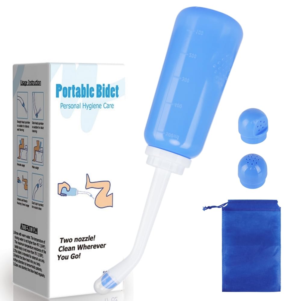 17oz Peri Bottle Handheld Bidet Sprayer for Toilet Portable Travel Bidet Bottle for Postpartum Perineal Care Hemorrhoid Treatment Female Vaginal Sprayer Anal Cleanser Bidet Sprayer Kit with Carry Bag