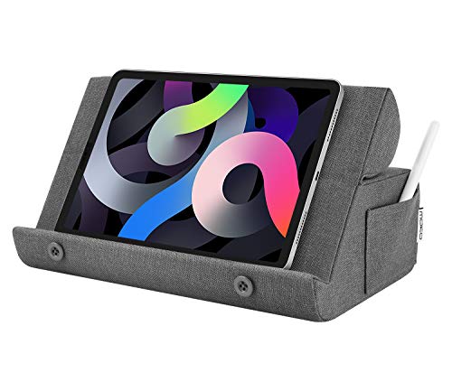 MoKo Tablet Pillow Holder, Foldable Soft Pillow Tablet Stand Up to 12.9", Sofa Throw Pillow for Xmas Gift, eReader, Fit with iPad 9 2021, iPad Mini 6, iPad Pro 12.9/11 2022,Galaxy Tab S7, Dark Gray