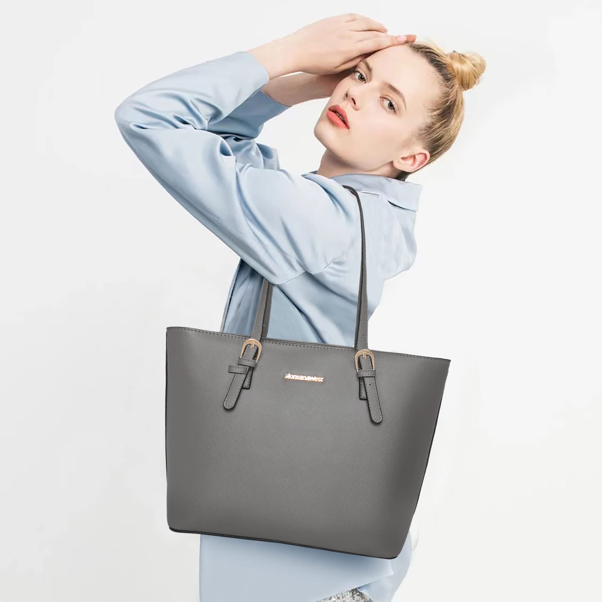 2 Pcs Tote Handbag Set Purse for Women Large Fashion Satchel Shoulder Bag MWC2-H030GY