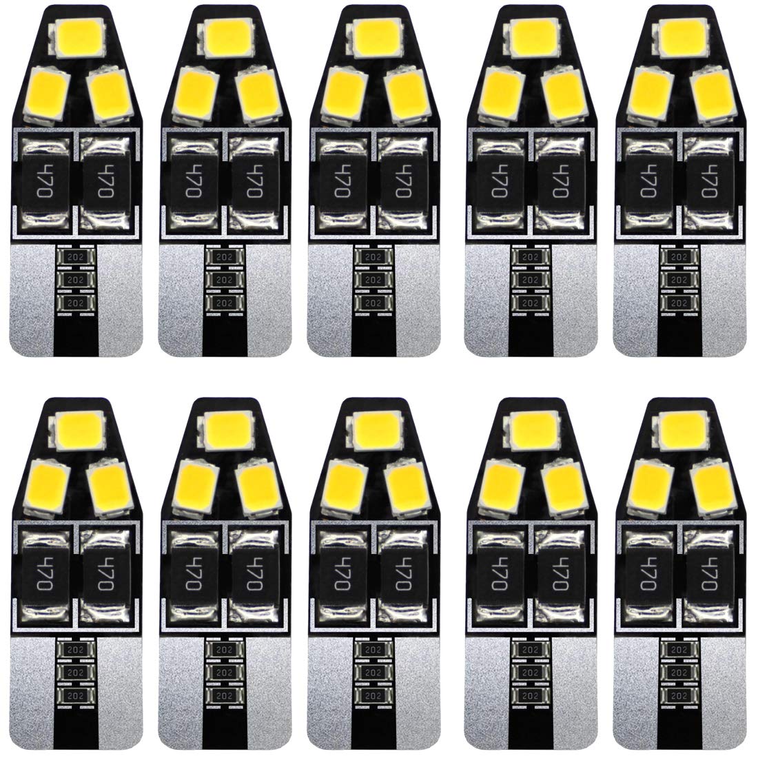 194 158 LED Light Bulb 6500K Xenon White DC12V 168 2825 W5W T10 Wedge CAN-Bus Error Free, Non-Polarity for Car Side Marker Lights Dome Map Door Courtesy License Plate -10 Pack