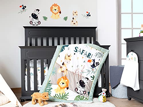 PAMOOQ 100% Cotton Crib Bedding Set | 8-Piece Baby Bedding Crib Set | Jungle Safari Design Nursery Crib Set | Premium Turkish Cotton | Woodland Collection | Includes Mattress Protector