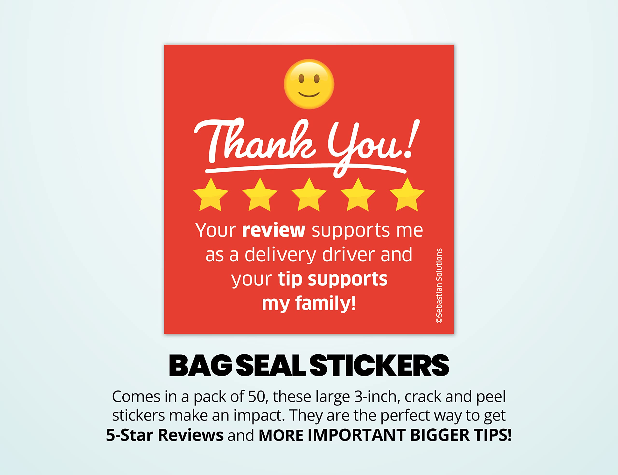 Delivery Driver Bag Seal Stickers – Get 5 Star Reviews and Bigger Tips – Local Delivery, Restaurant Delivery Accessories, Food Driver Accessories, On-Demand Delivery, Grocery Delivery (50)