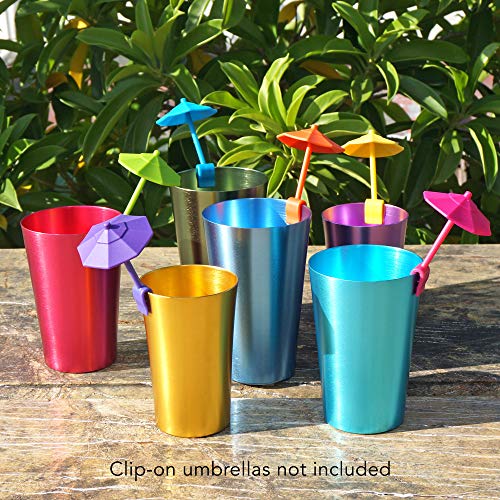 Aluminum Water Tumblers, Set of 6, Different Color, for Children and Adults, Travelling Tumblers, Party Tumblers, Stackable, 16oz (Large)
