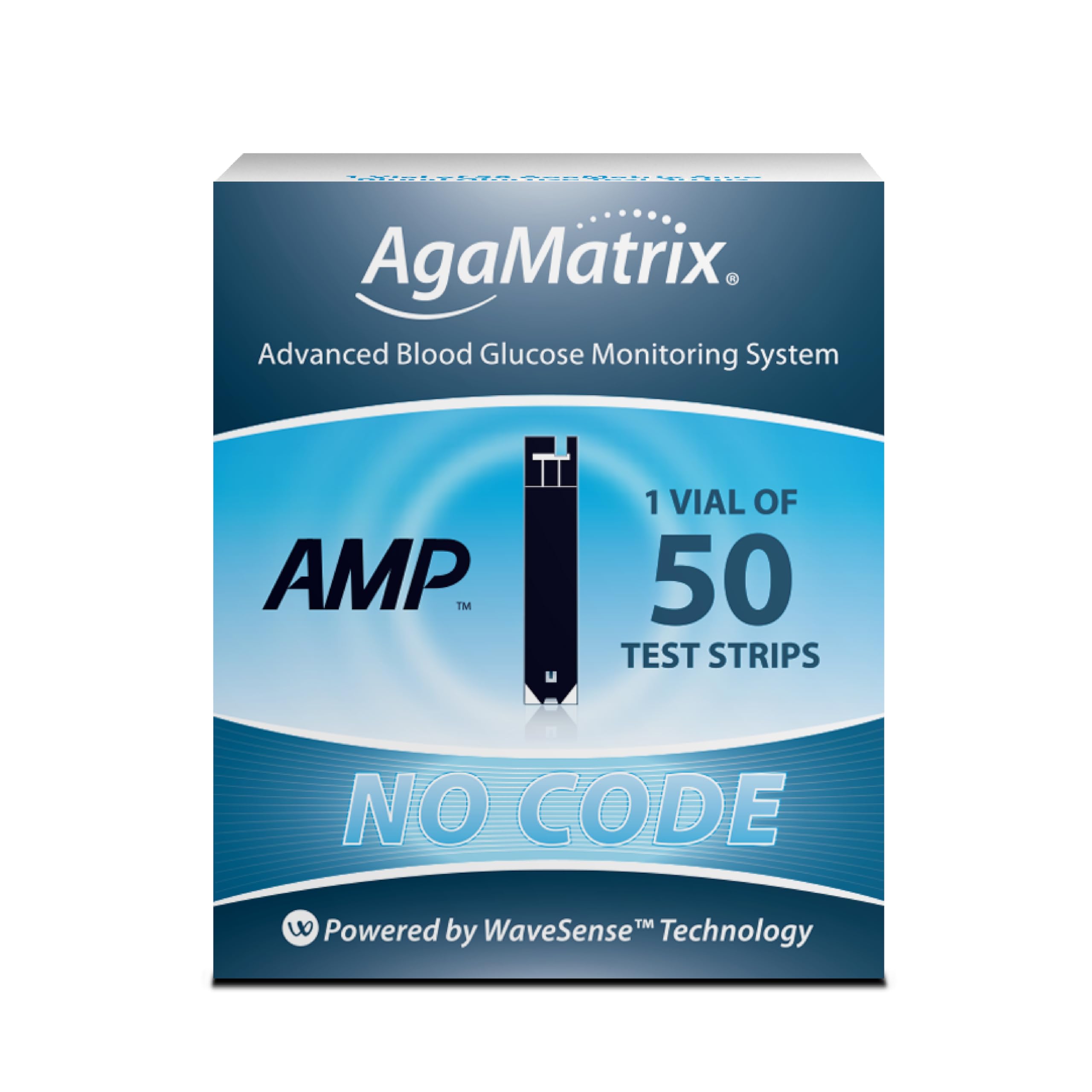 AgaMatrix Amp Blood Glucose Test Strips, 50 Count Test Strips for Diabetes | Use with AgaMatrix Amp Blood Glucose Monitor Only | 1 Box, 50 Diabetes Test Strips
