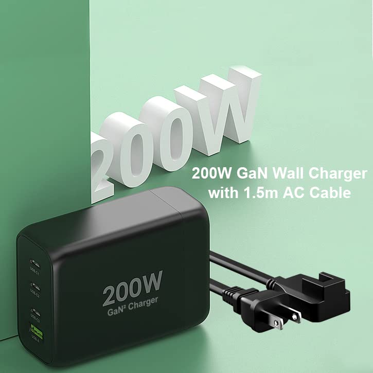 200W USB C GaN Charger, Viptree 4-Ports PD 100W PPS 45W QC60W Super Fast Charging Adapter for MacBook Laptop iPhone 14 Plus 13 12 Pro Max iPad Samsung Galaxy Pixel and More