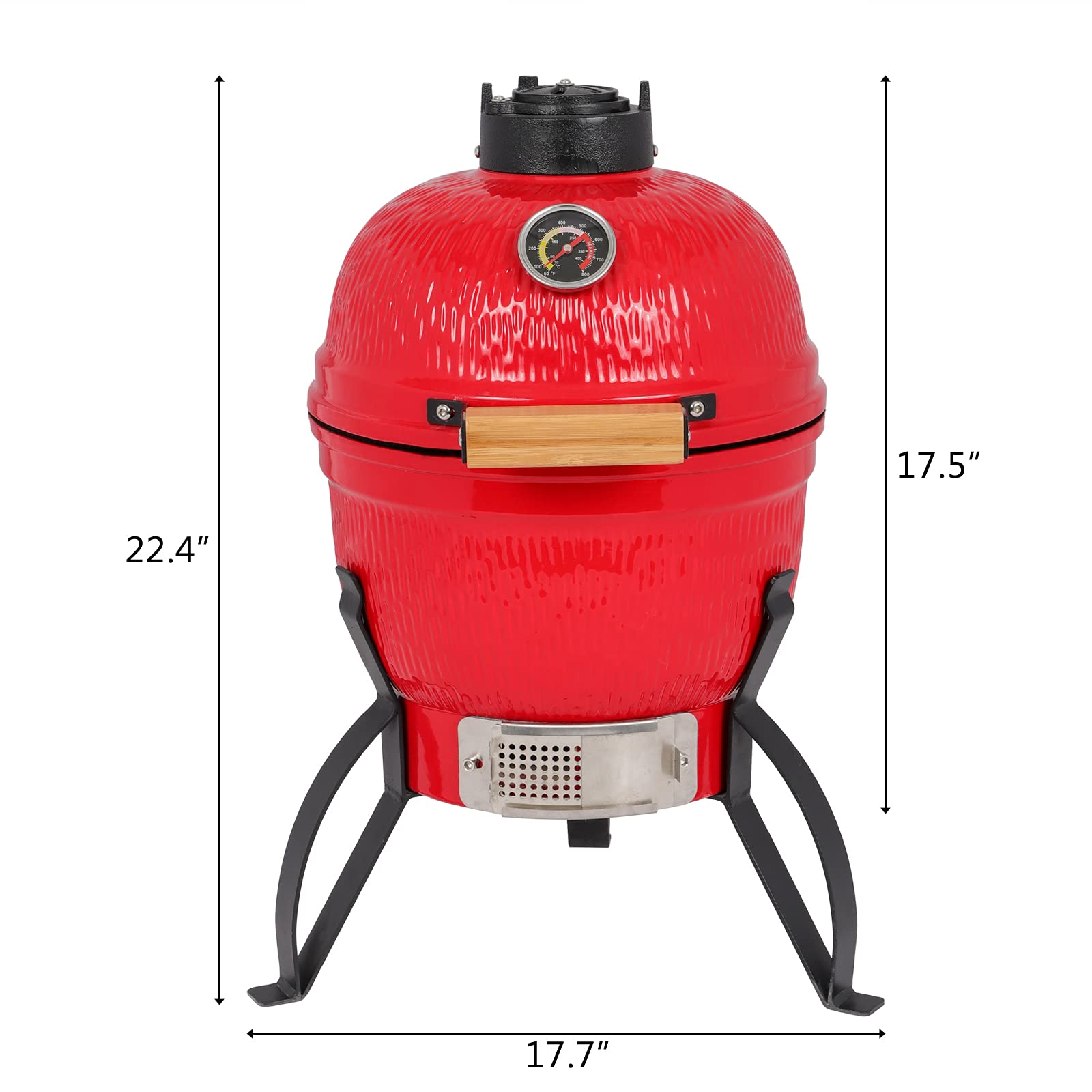 13 Inch Ceramic Charcoal Grill, Portable Charcoal Grill Barbecue Grill, Roaster and Smoker, Small Grill Round Grill with bamboo handle, double display thermometer, Outdoor Mini Egg Style (Orange)