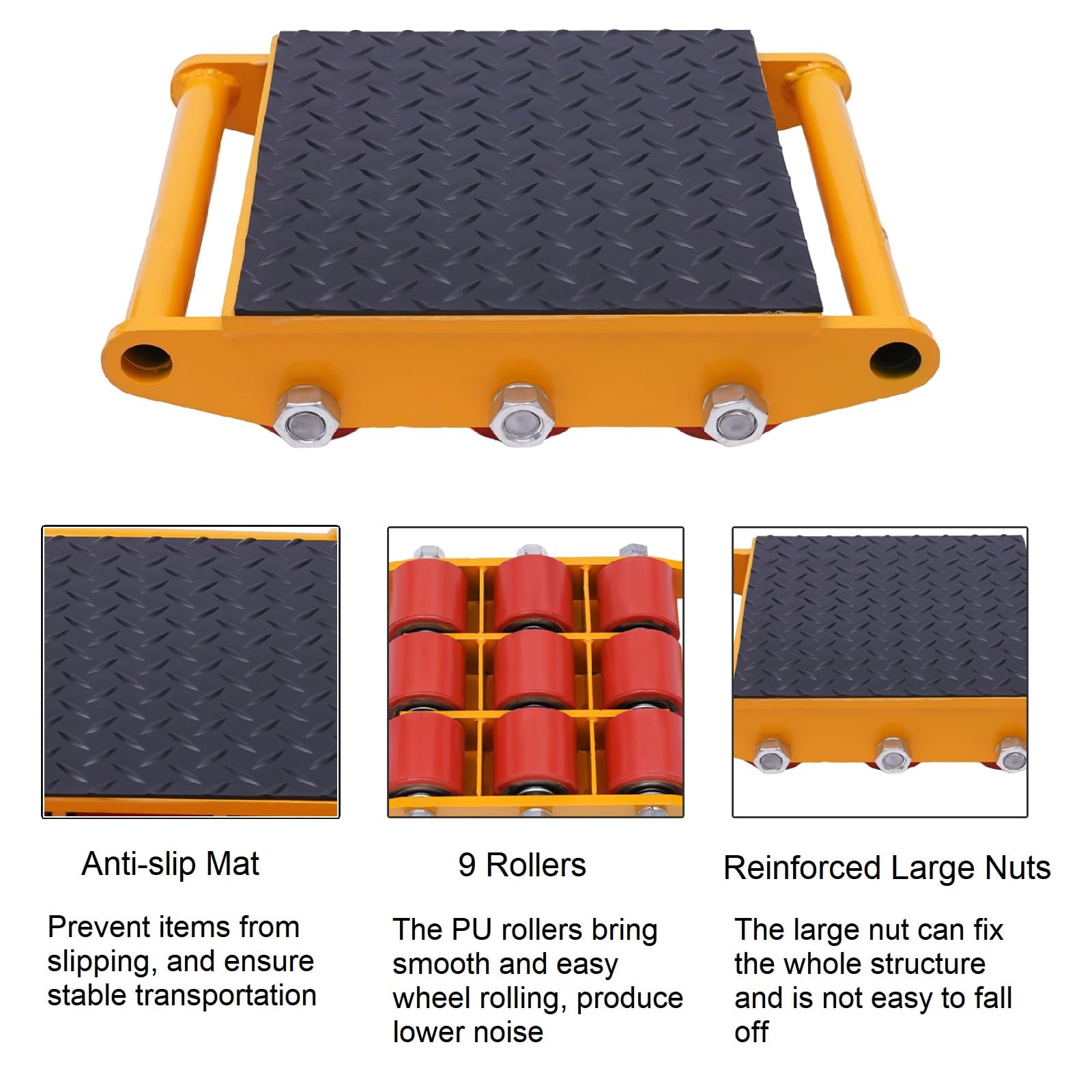 15T 33,000 lbs Machinery Mover Heavy Duty Industrial Machine Skate Machinery Roller Cargo Machinery Transport Trolley with 9 Roller, 15x13x3.9in