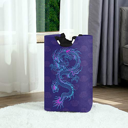 ATTX 22.7ββ Purple Chinese Dragon Waterproof Foldable Laundry Hamper, Dirty Clothes Laundry Basket, Storage Organizer for Toy Collection