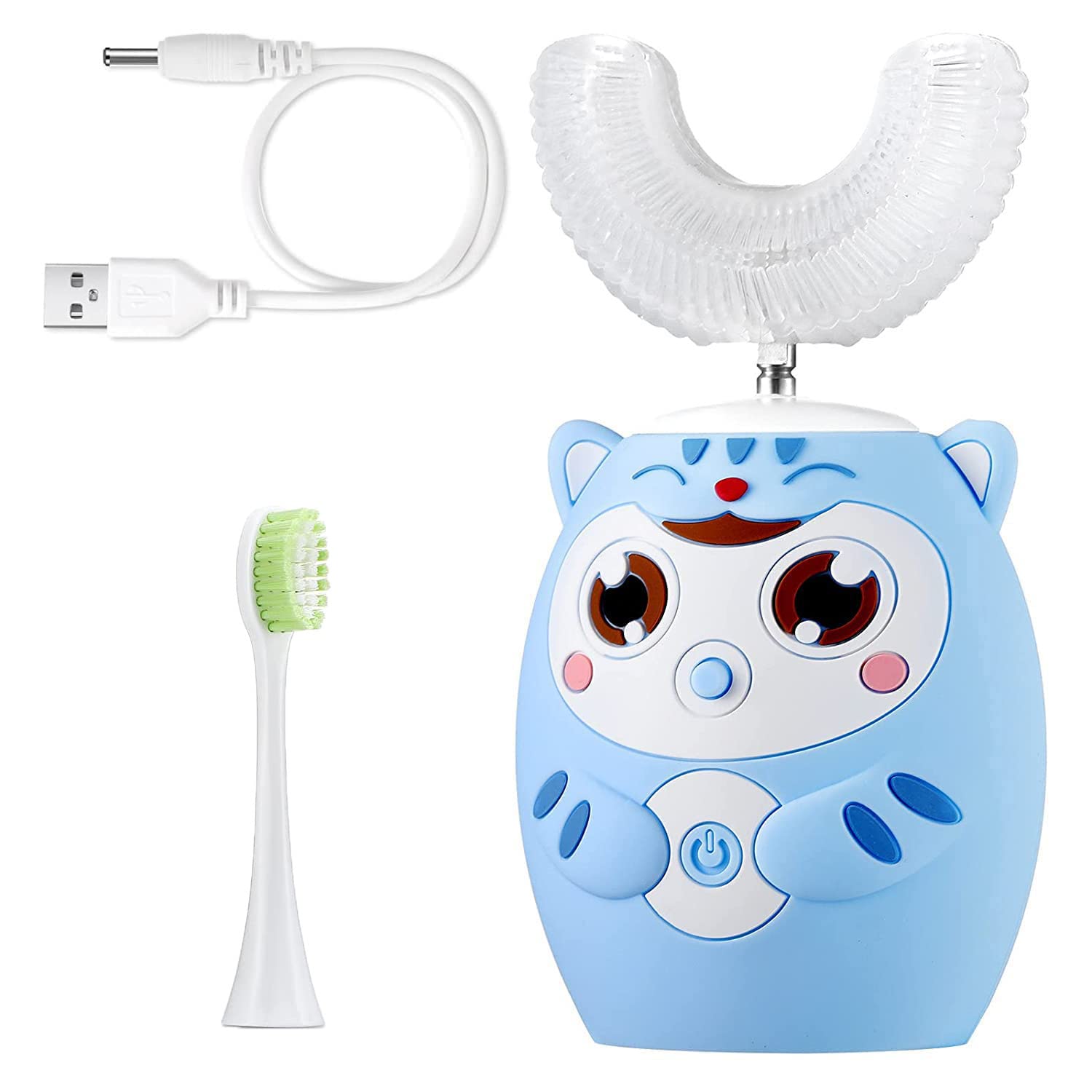 Kids U Shaped Electric Toothbrush U Shaped Automatic Toothbrushes 360° Cleaning with Six Smart Modes Auto Whitening Toothbrush IPX7 Waterproof Design for Toddler Children (8-15 Age (Blue))