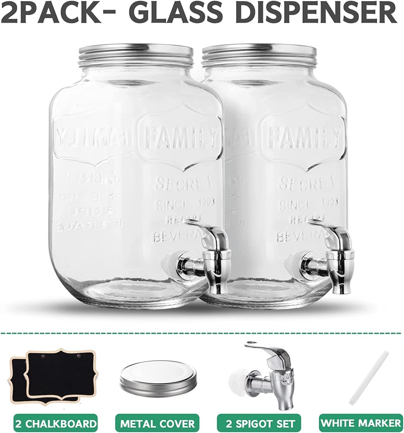 2 Pack Drink Dispenser Beverage Dispenser with Spigot Each 1 Gallon Glass Drink Dispensers for Parties Lemonade Sangria Dispenser Mason Jar Drink Dispensers with Chalkboards