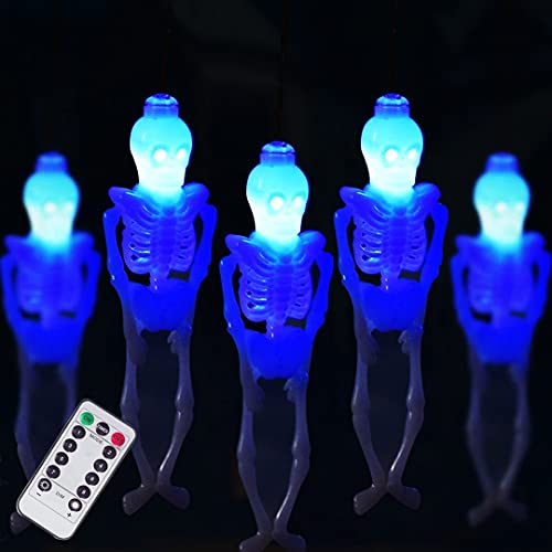 2 Pack Halloween Decoration Skeleton Skull String Lights Battery Operated, Spooky Decoration Waterproof 15LED String Lights with 8-Lighting Modes for Indoor/Outdoor, Home, Party, Yard Decor (Blue)