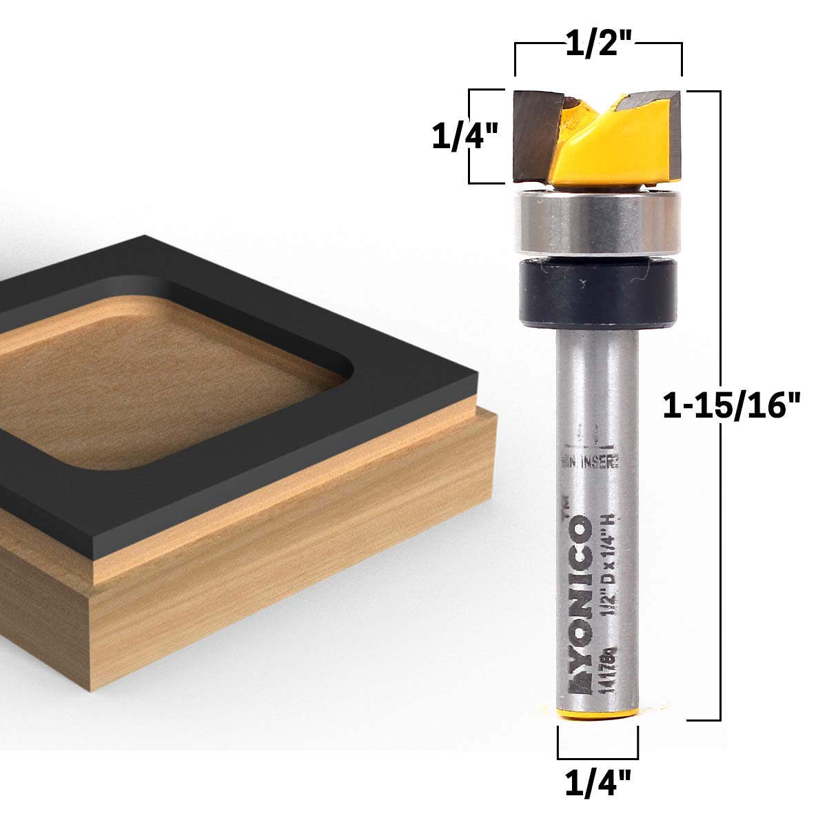 YONICO Router Bits Pattern Bit Flush Trim Set 4 Bit 1/2-Inch Diameter 1/4-Inch Shank 14422q