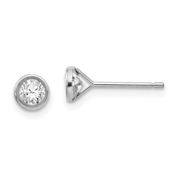 14K White Gold 4mm Set Cubic Zirconia CZ Stud Earrings