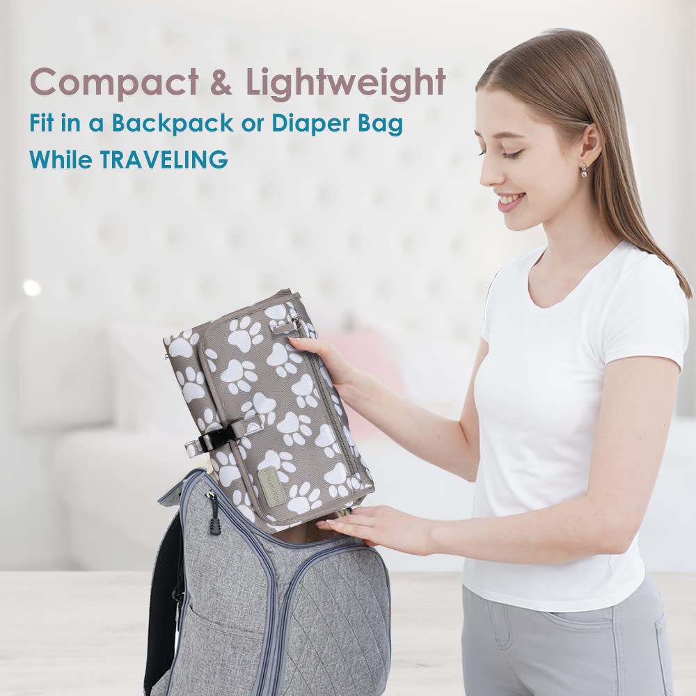 Portable Baby Diaper Changing Pad, hogardeck Waterproof Travel Changing Table Pad for Newborn, Extended Cushioned Changing Mat with Head Pillow and Baby Stuff Pockets, Baby Shower Gifts