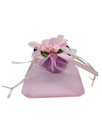 Ankirol 50pcs Sheer Organza Favor Bags for Wedding 3.8x4.8'' Gift Bags Samples Display Drawstring Rose Pouches (Pink)