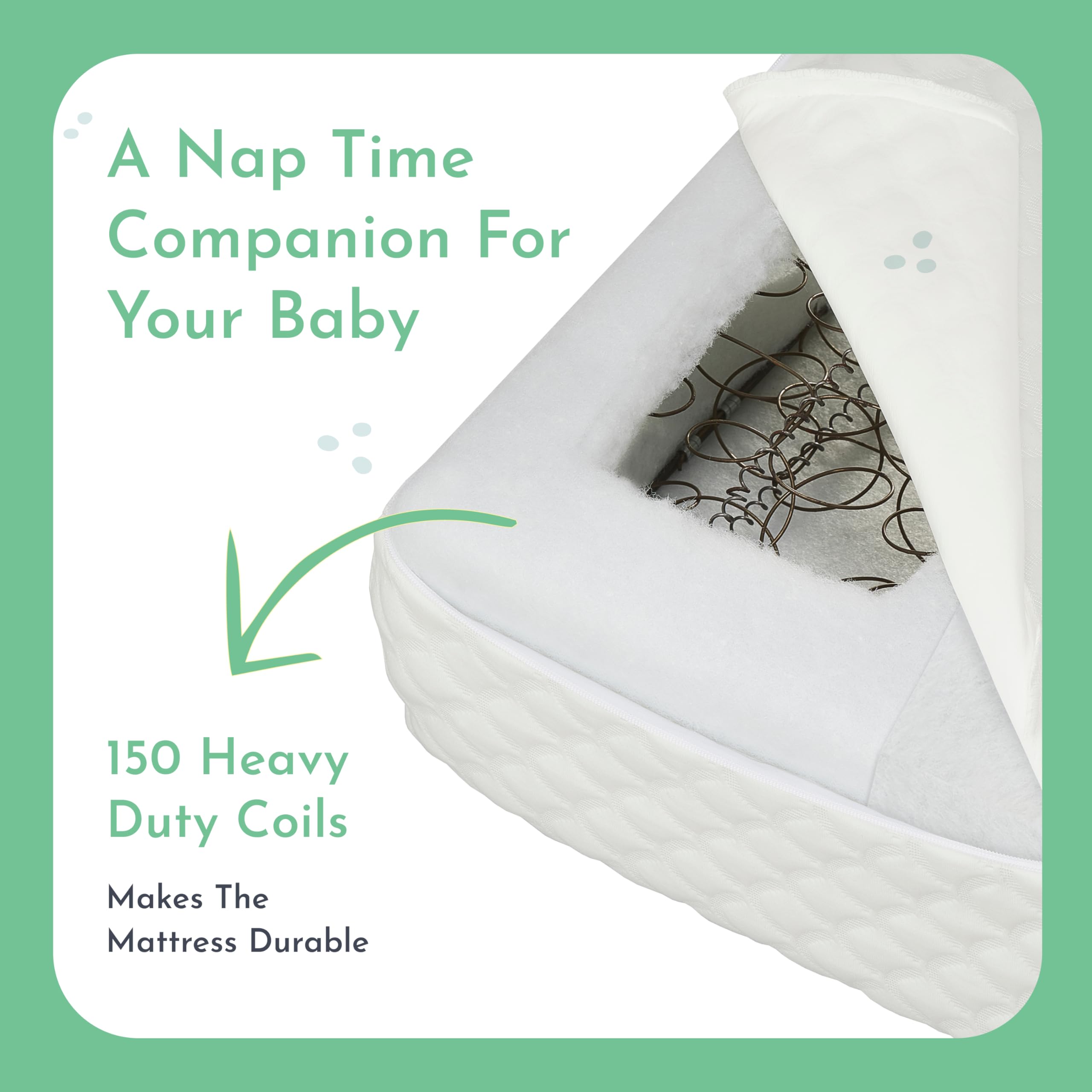 Evolur Comfort Plus Classic 150 Coil Inner Spring Crib & Toddler Mattress, Removable Soft Zipper Cover, Waterproof Greenguard Gold Certified