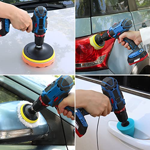 3β & 6β Buffing Polishing Pads Kit with 5/8-11 Thread Backing Pads for Polisher & Electric Drill, Car Foam Pads Hex Shaft Conical Polishing Sponge for Car Body Wheel Polishing and Cleaning, 21 PCS