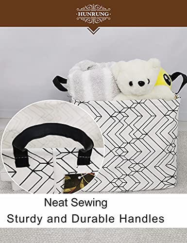 HUNRUNG Square Storage Bins Nursery Hamper Canvas Laundry Basket Foldable with Waterproof Nursery Boxes for Shelves/Gift Baskets/Toy Organizer/Office, Bedroom (Square-black transverse geometry)