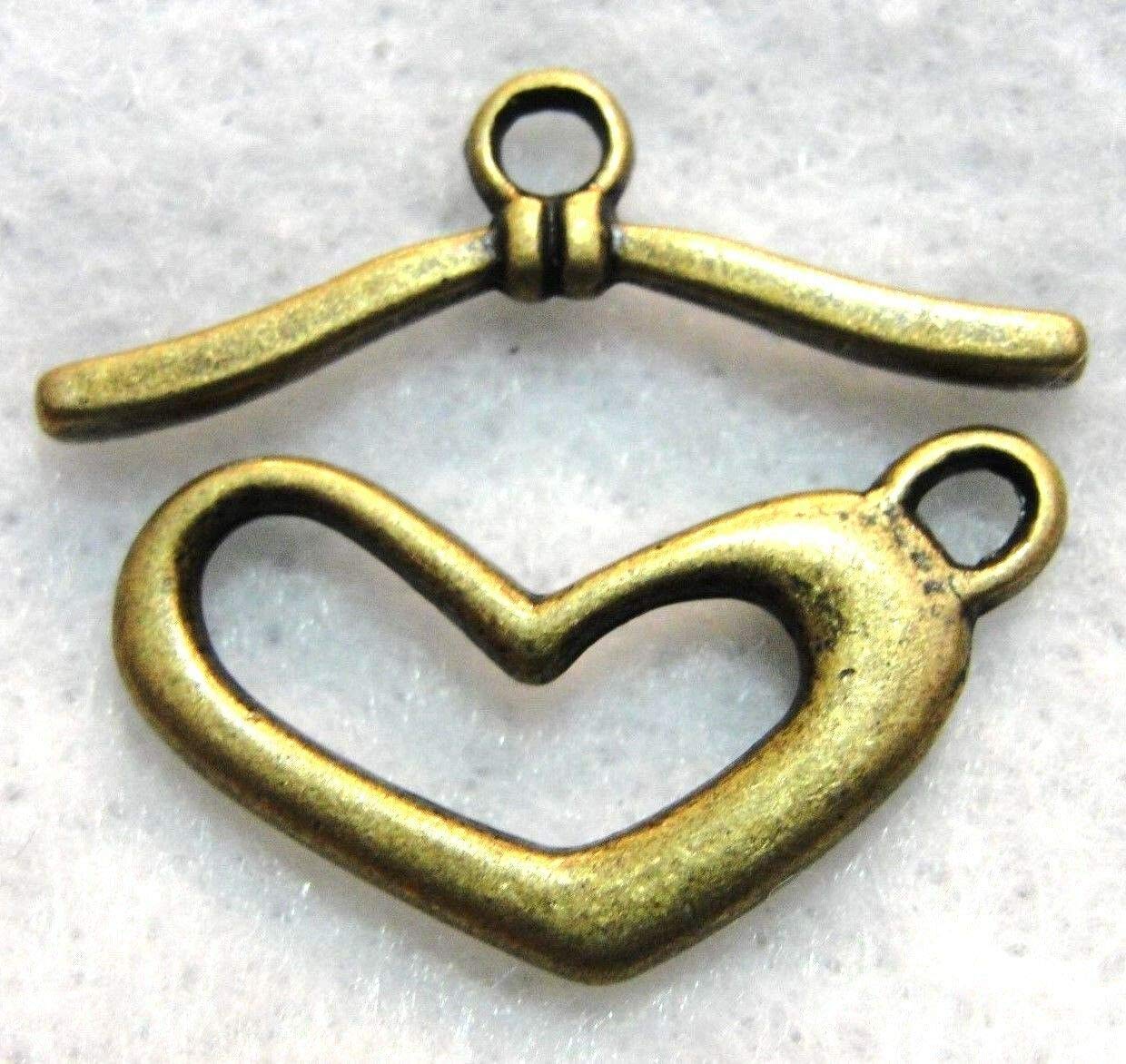 10Sets Tibetan Antique Bronze Heart Toggle Clasps Hooks Jewelry Findings C214 DIY Crafting by Wholesale Charms