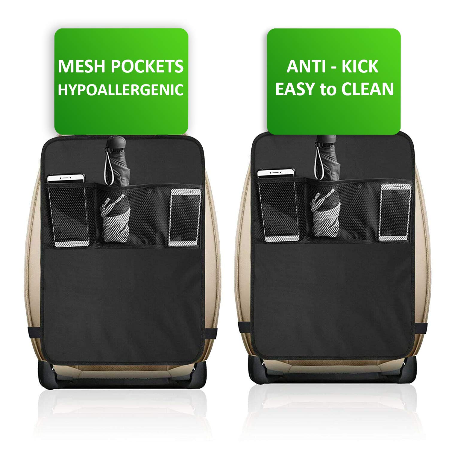 1st Must Have - Kick Mats -2 Pack - TOMAS MARSHAL Premium Quality Car Seat Protector Mat Best Waterproof Protection of Your Upholstery from Dirt, Mud, Scratches - Extra Large Car Seat Back Covers