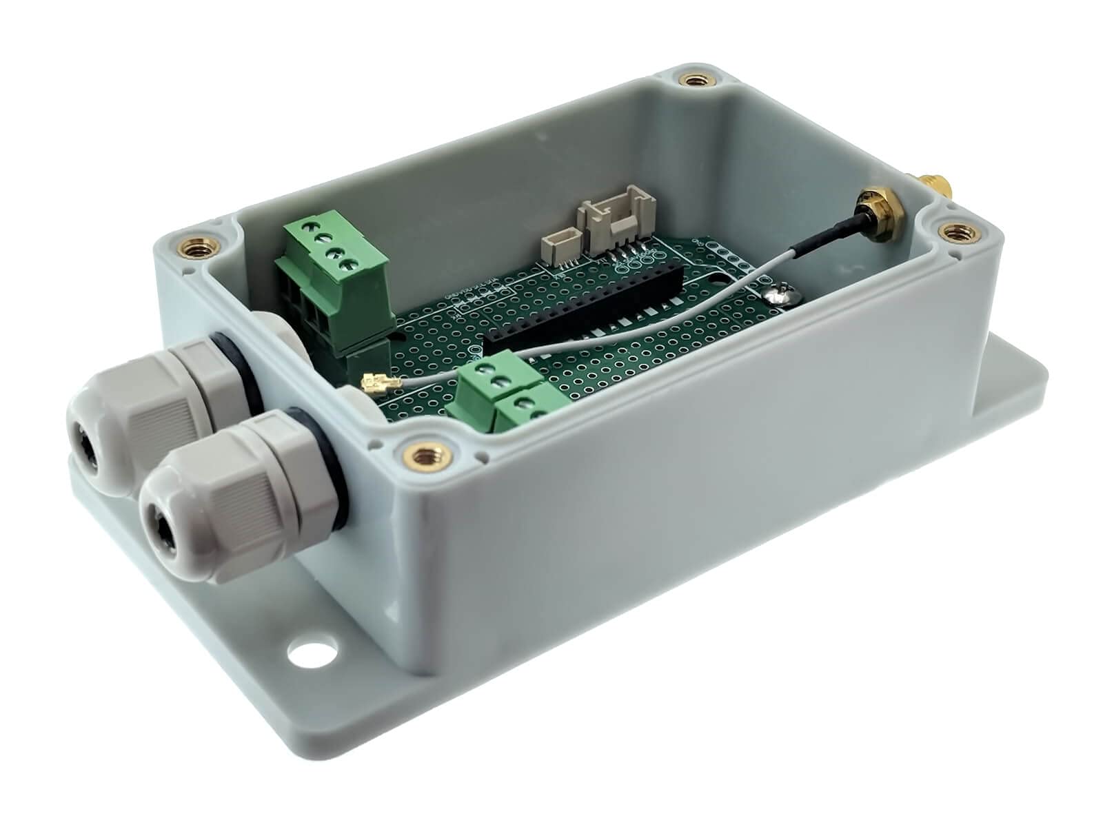 qBox AMC DIY IOT Enclosure Kit (One SMA), IOT Enclosure for Arduino MKR ESP32 Cellular LoRa WiFi Board, Waterproof IP65 Enclosure with Glands, prototyping PCB, connectors Set and SMA