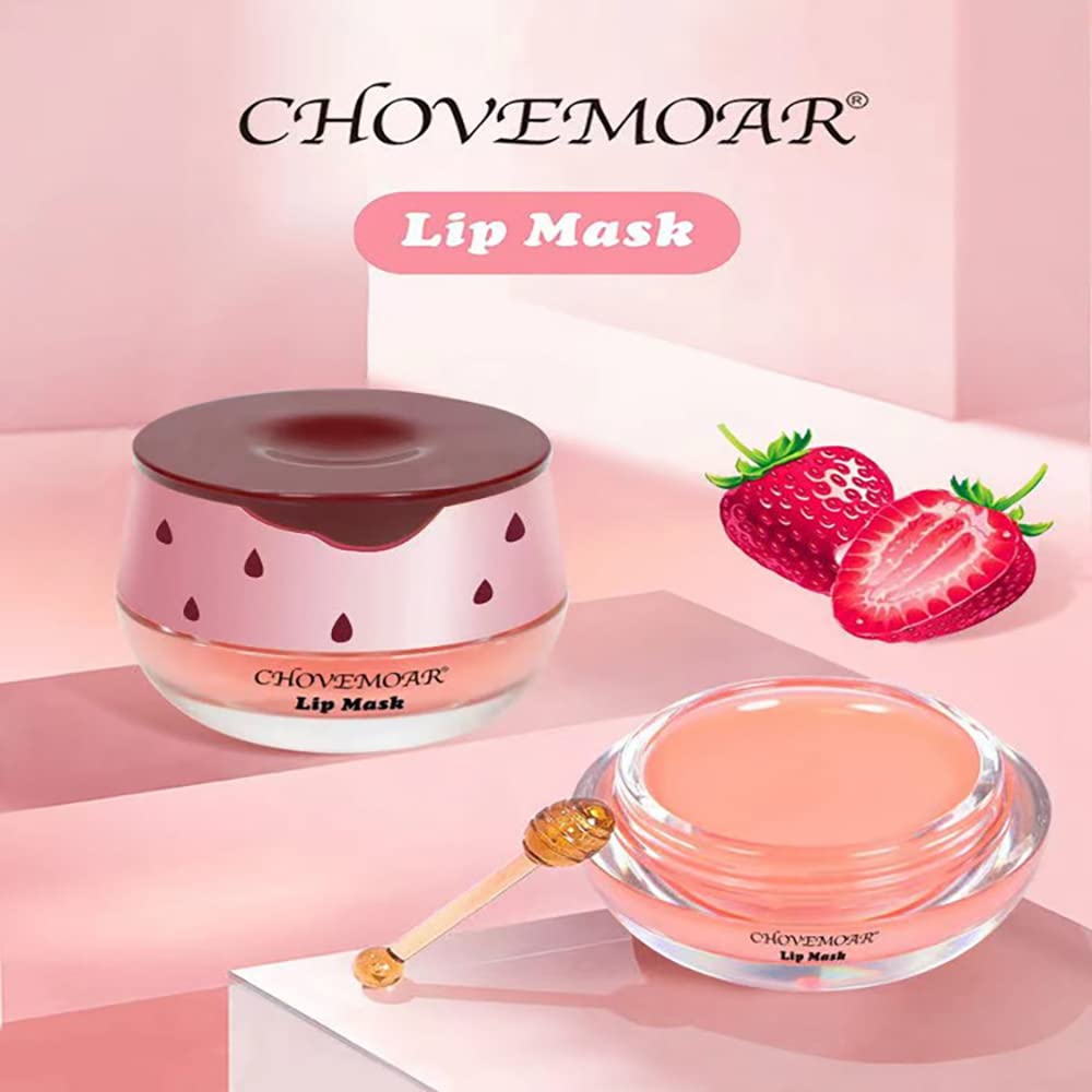 2 Pcs Lip Mask, Strawberry and Honey Lip Sleeping Mask, Lip Moisturizer For Dry and Cracked, Effectively Reduces Lip Lines, Day and Night Lip Care, Propolis Lip Balm