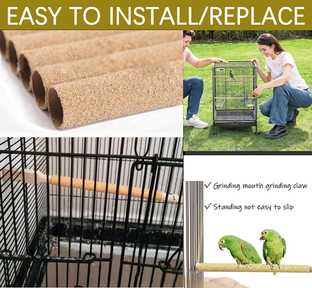 20Pcs Sand Perch Covers for Bird - 7.5" Bird Perchs Bird Stand Bird Cage Accessories Natural Wood Perch Platform Paw Grinding Stick for Parakeets, Lovebirds, Parrotlets, Canaries