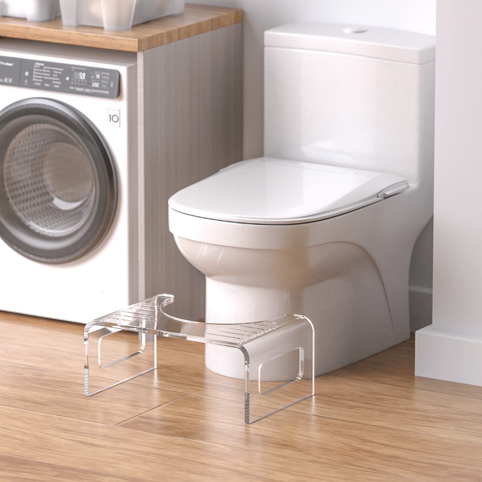 AmazerBath 7 Inches Acrylic Toilet Stool Squat, Clear Bathroom Poop Potty Stool for Adults, Modern Design Non-Slip Pooping Stool, Strong Load-Bearing, Blends Seamlessly Into Any Bathroom