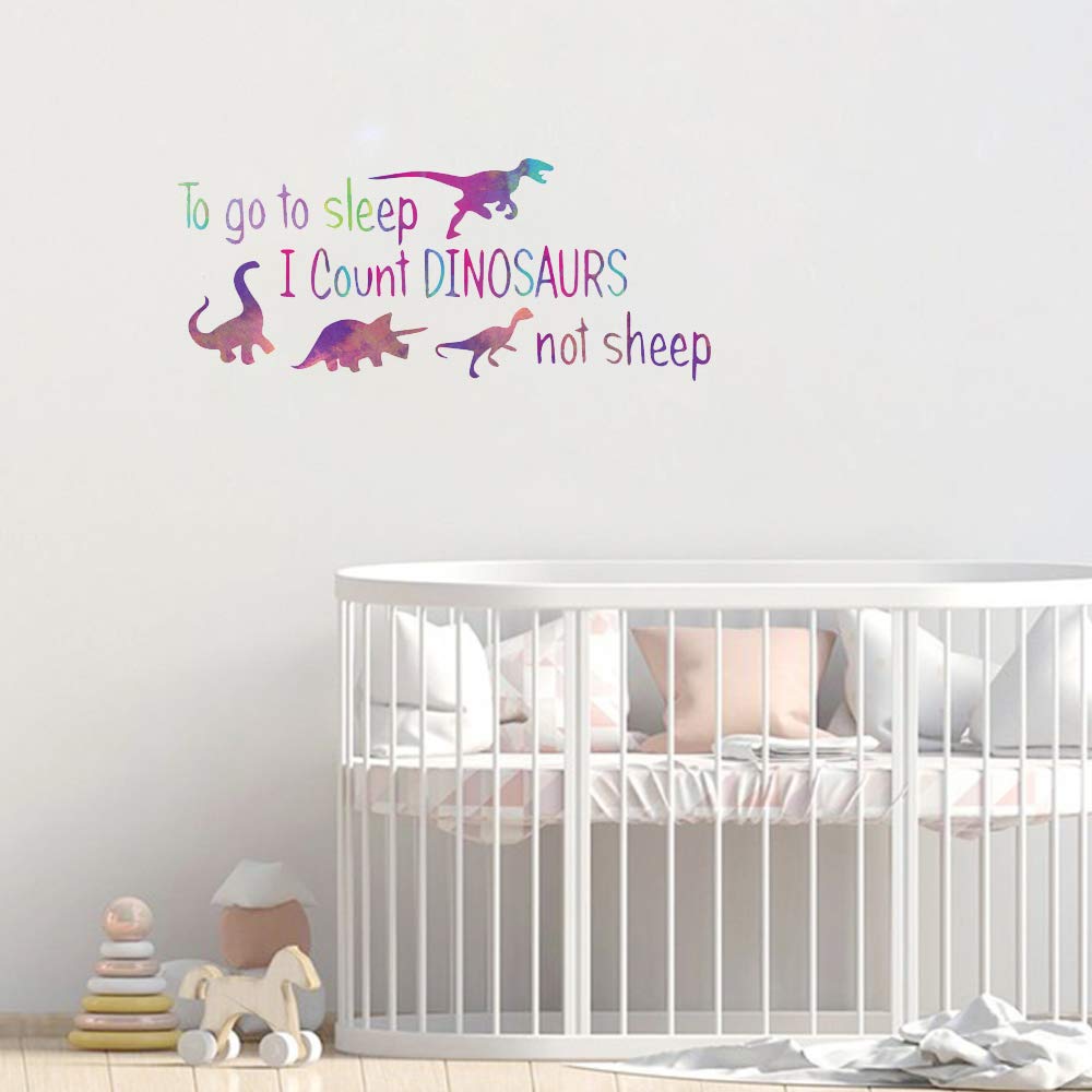 Dinosaur Wall Quote Decals to Go to Sleep I Count Dinosaurs Not Sheep Wall Decor Sticker Watercolor Dino Bedroom Wall Saying ( Real Peel and Stick)