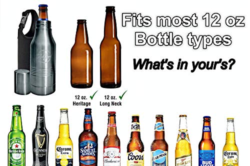 AUGood Beer Bottle Cooler: Stainless Steel Double Wall Bottle Insulator with Cover/Includes Bottle Opener and fit's long neck and standard neck 12oz bottles